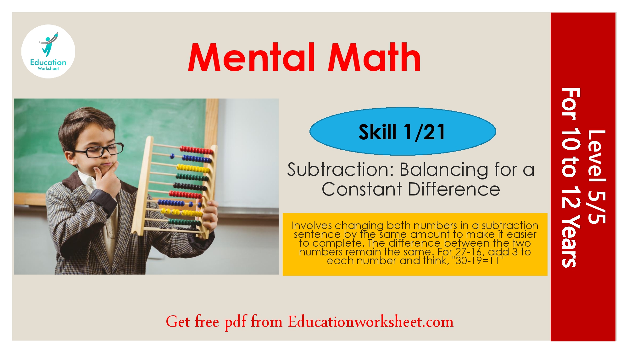 Quick Subtraction Methods With Constant Difference - Education Worksheet