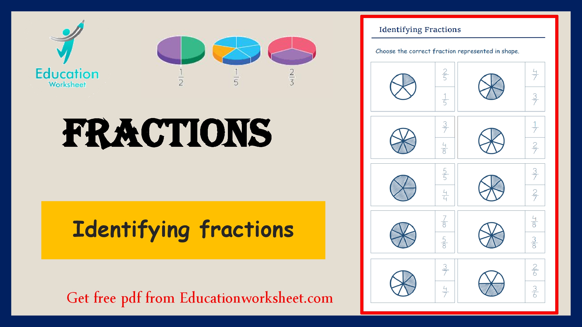 Pictorial Representation Of Fractions - Education Worksheet Pictorial Representation Of Fractions - Education Worksheet
