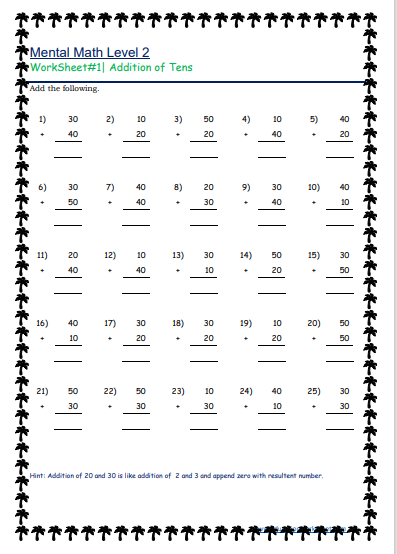 Quick Mental Math Addition Strategies With Tens - Education Worksheet