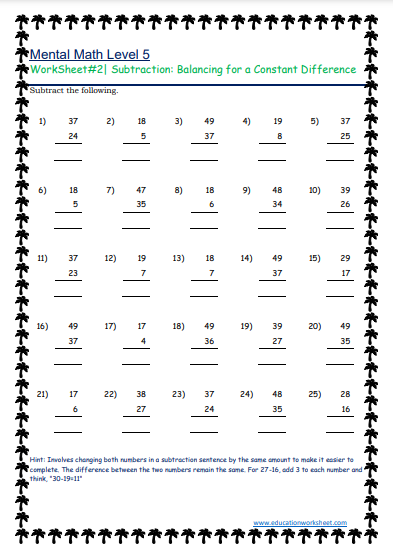 Quick Subtraction Methods With Constant Difference - Education Worksheet