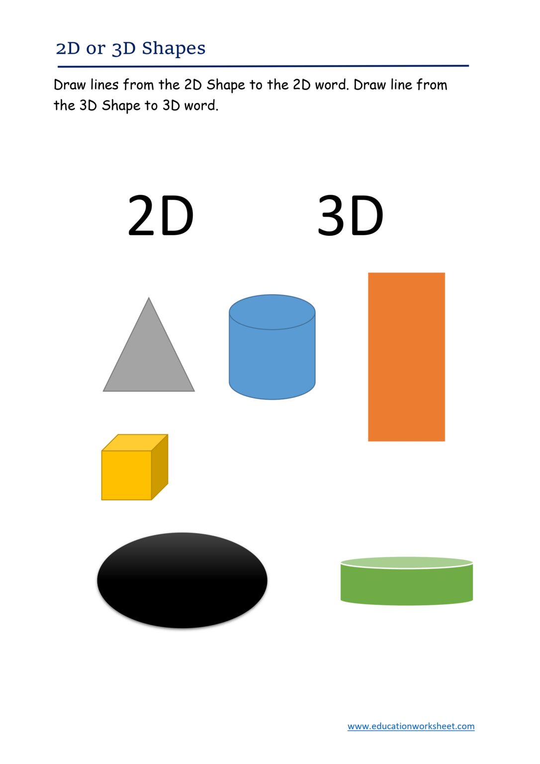 Identify 2D And 3D Shapes - Education Worksheet